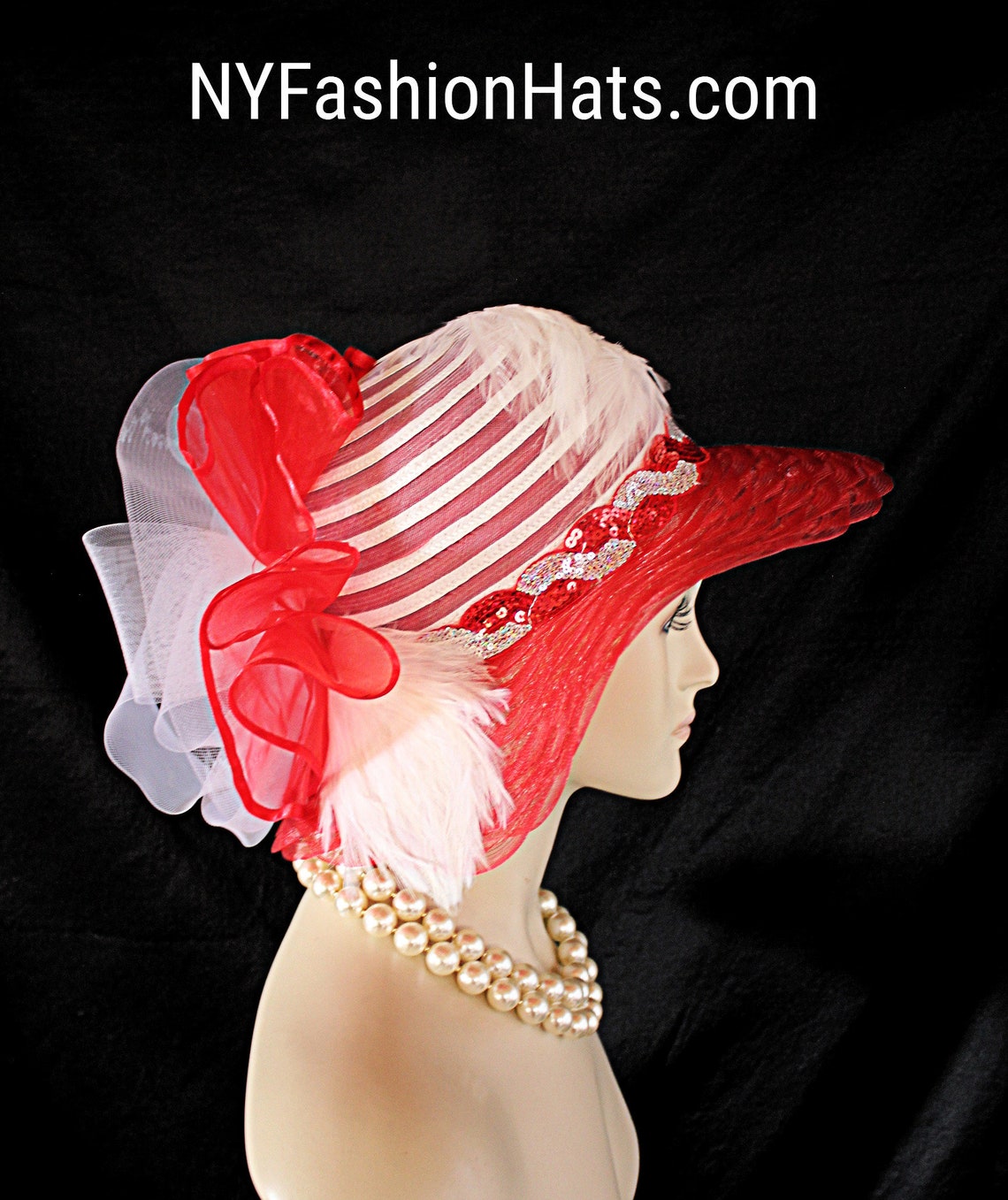 Haute Couture Red White Designer Luxury Hat, Women's Fashion Hat, Hats ...