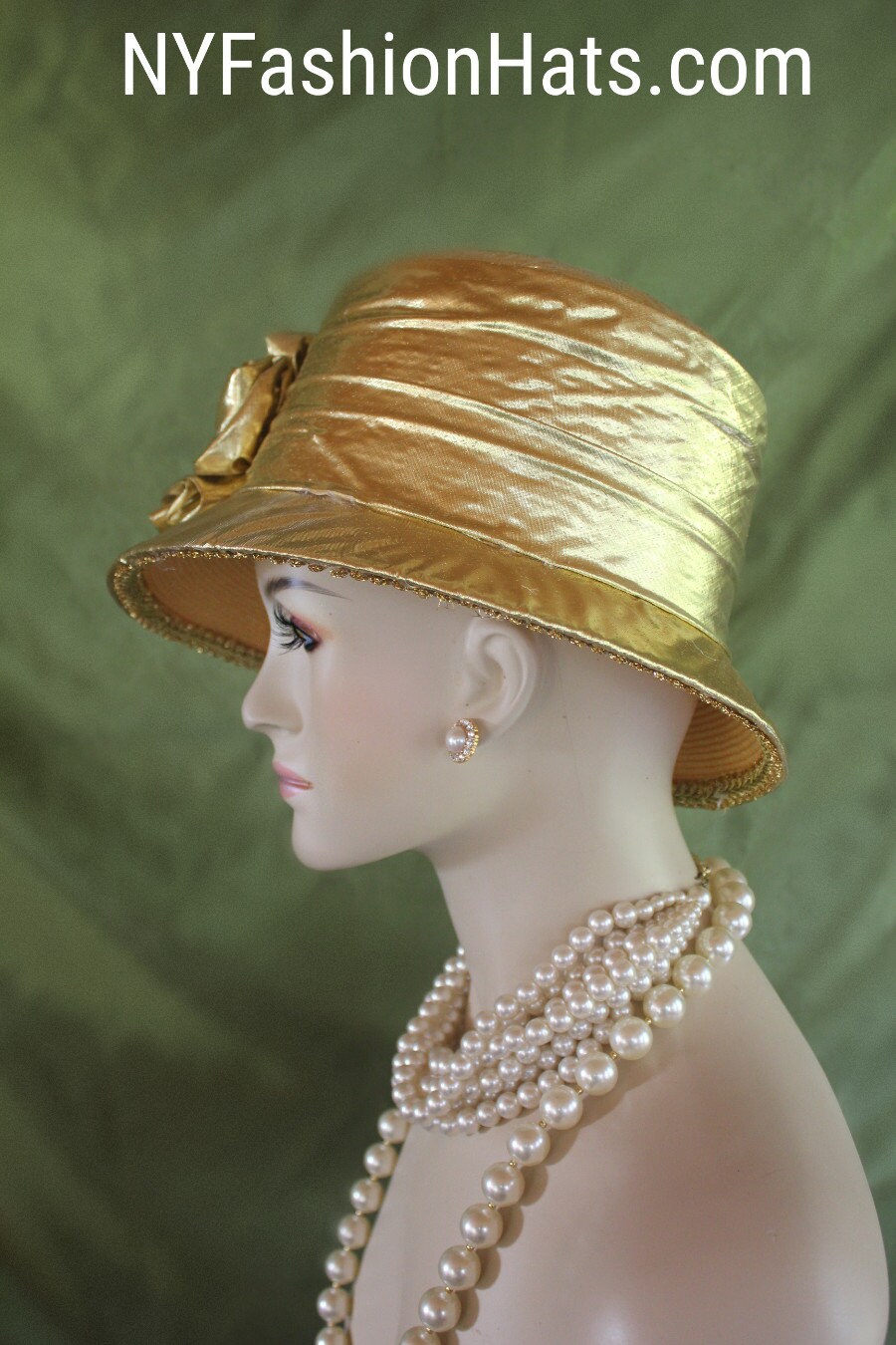 Metallic Gold Small Brim Lame Dress Hat, Couture Designer Hats, Hats ...