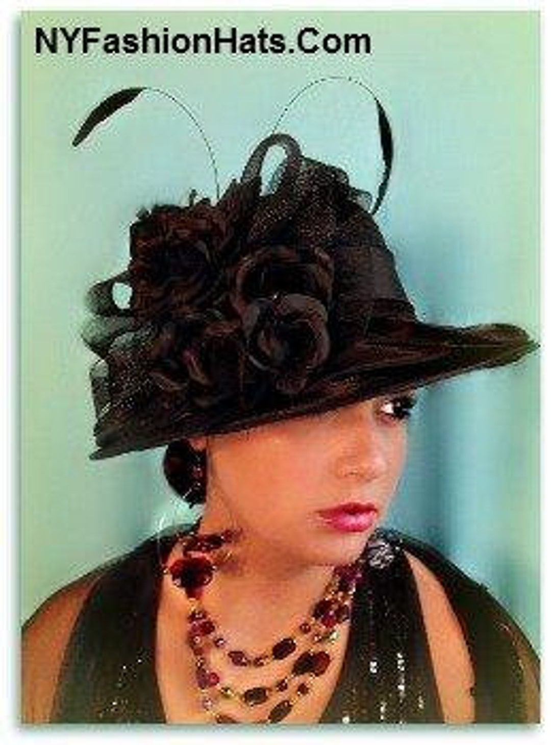 Women's Black Satin Medium Brim Size Hat, Hat With Black Roses, Formal ...