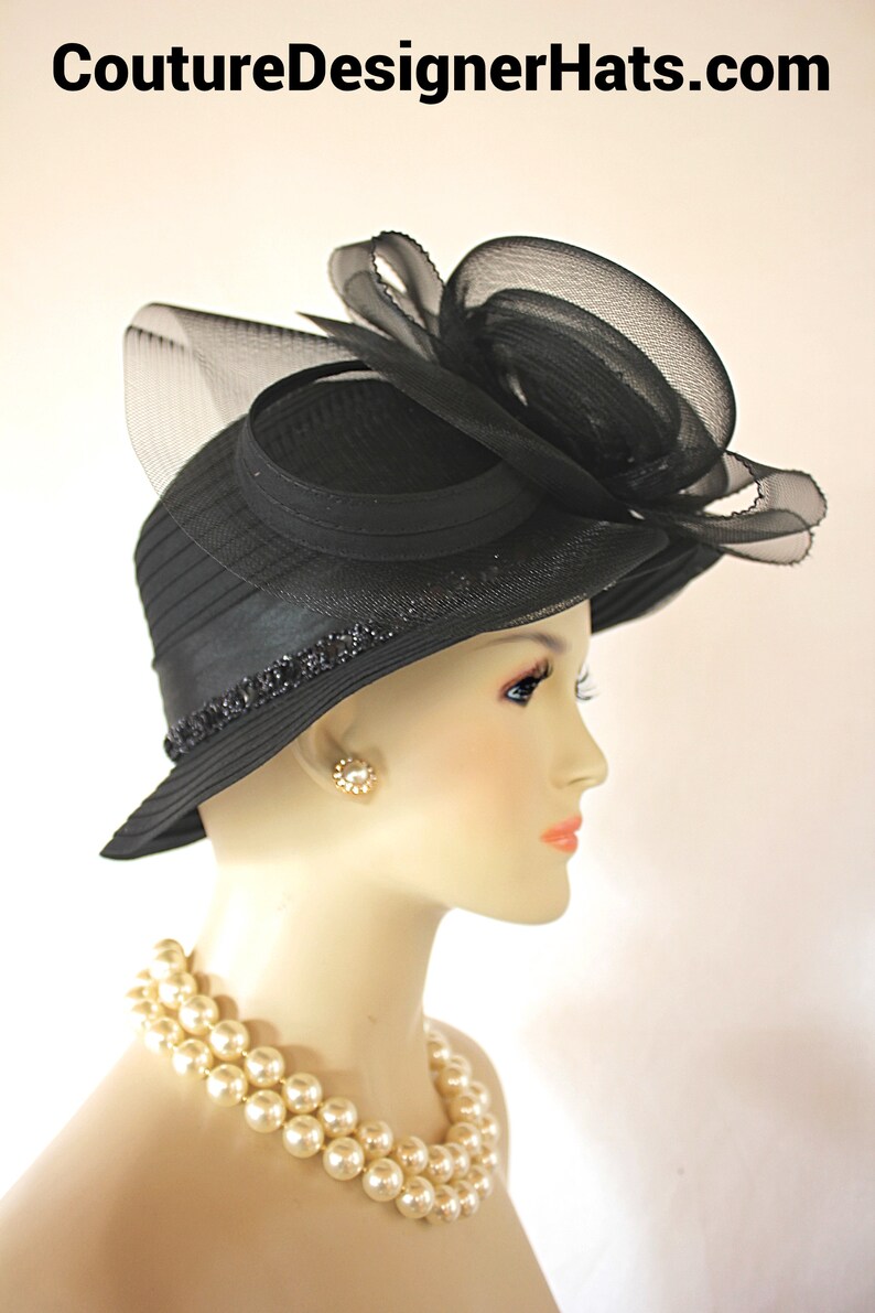 Black Small Brim Satin Haute Couture Hat Women, Formal Wedding Dress ...