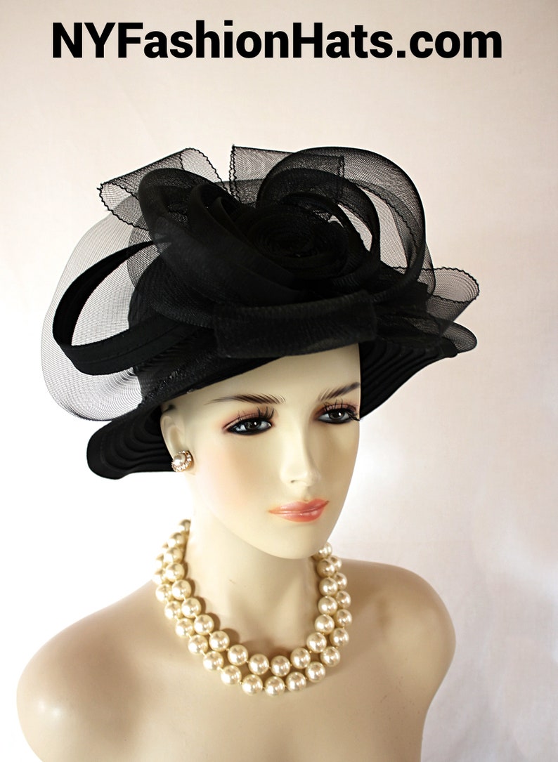 Black Small Brim Satin Haute Couture Hat Women, Formal Wedding Dress ...