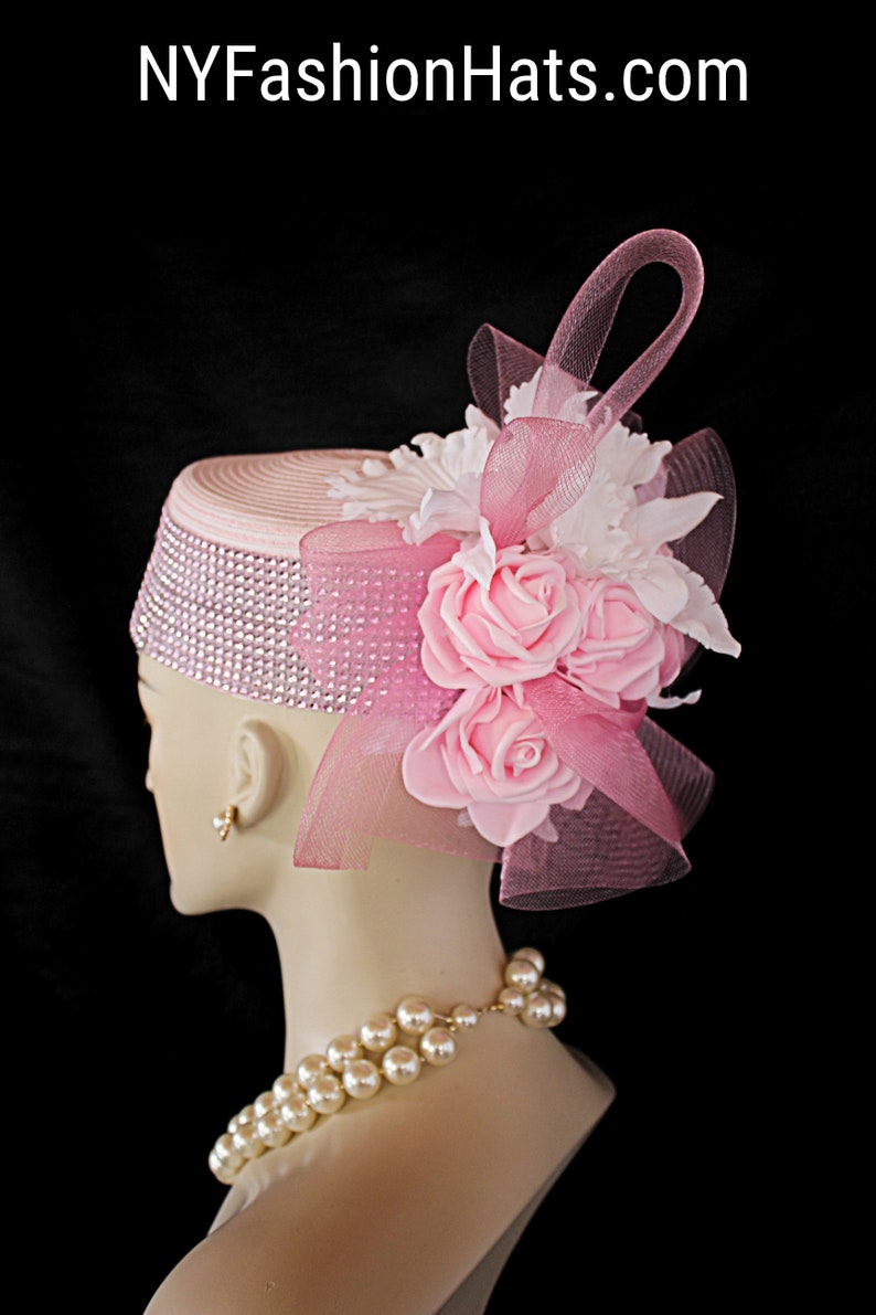 Pink Pillbox Wedding Hat Orchids Roses, Bridal Headpiece, Hats for ...
