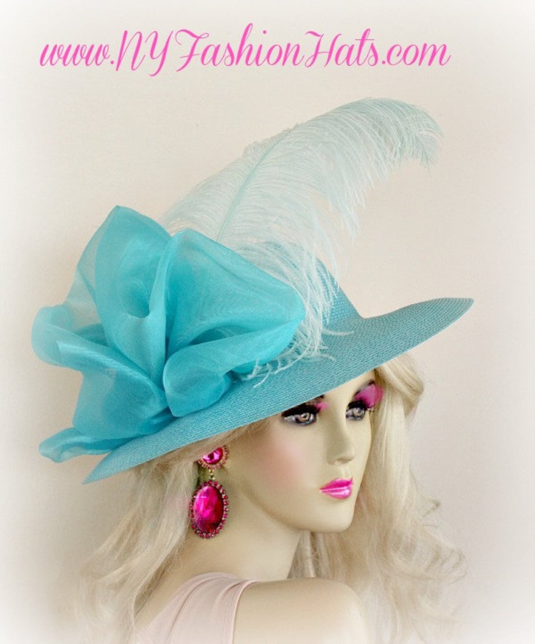 Couture Designer Hats, Turquoise Blue Formal Wedding Church Hat, Temple ...