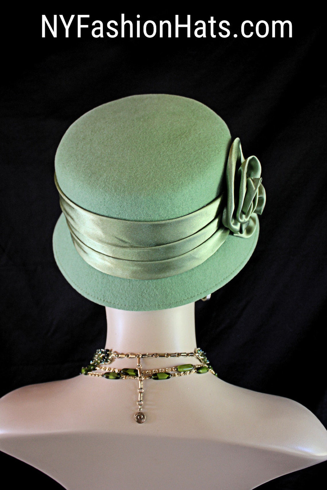 Lime Sage Green Winter Wool Dress Casual Urban Hat, Couture Designer ...