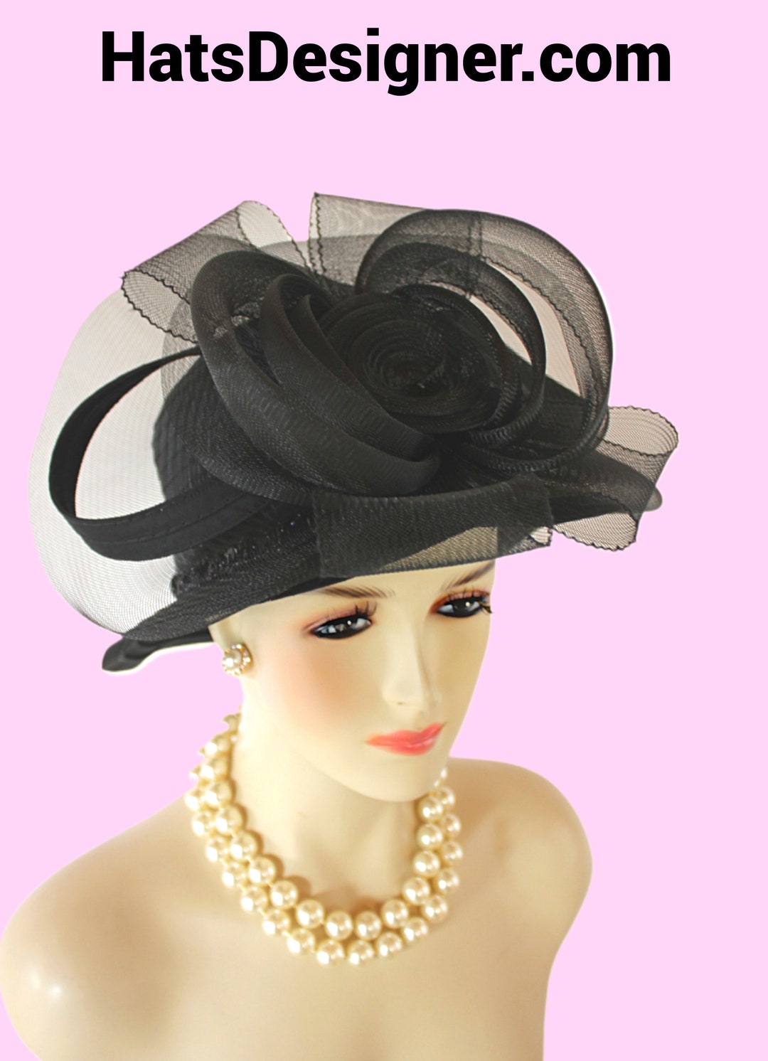 Black Small Brim Satin Haute Couture Hat Women, Formal Wedding Dress ...