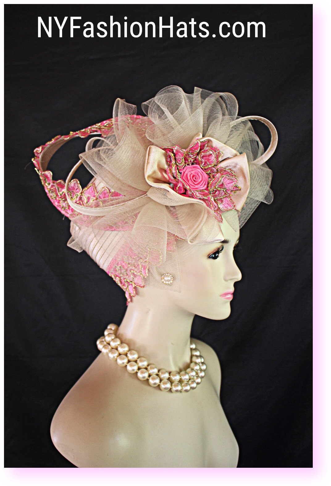 Couture Designer Luxury Pillbox Hat, Beige Pink Metallic Gold Formal ...