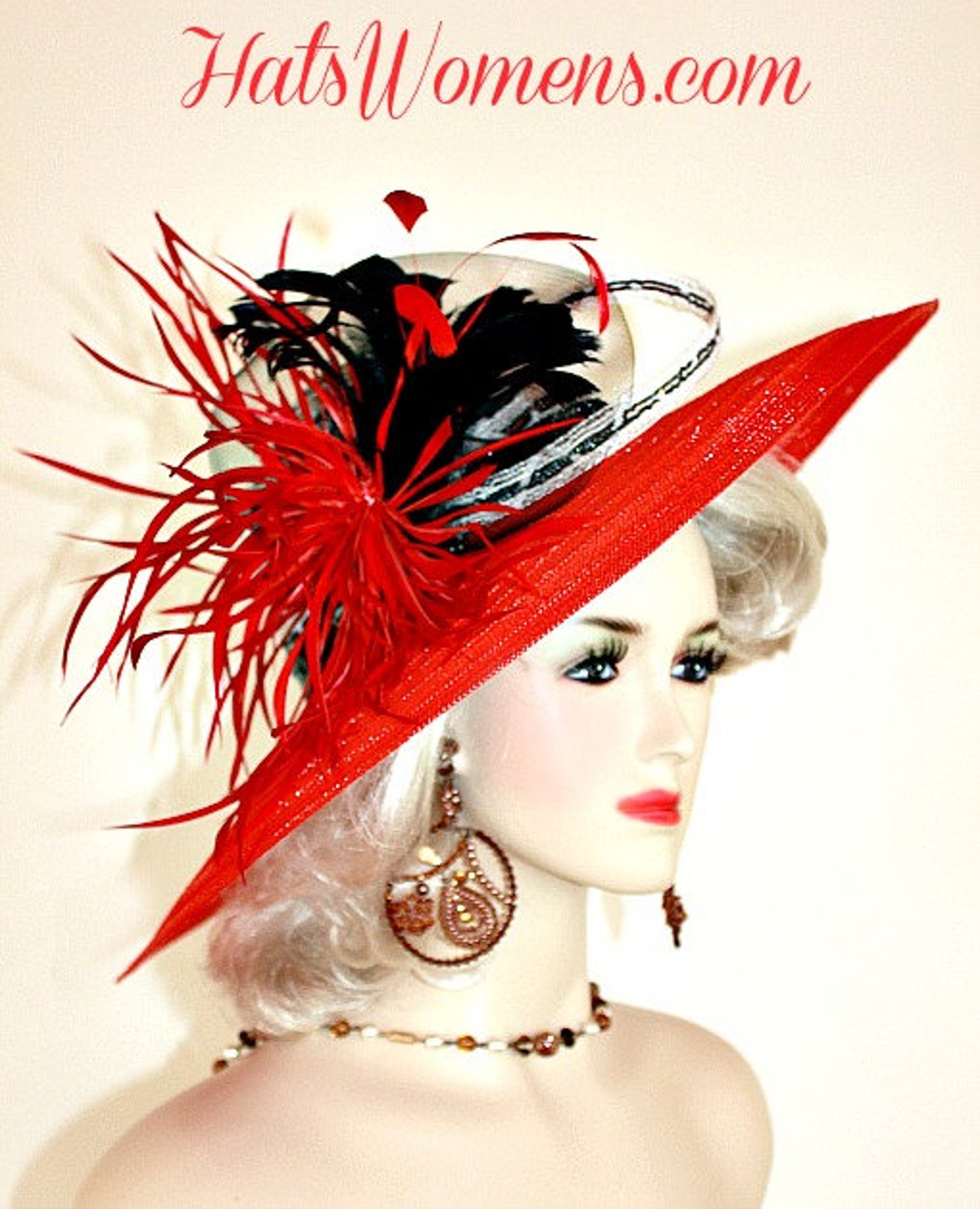 Haute Couture Red Black White Designer Hat, Hats for Horse Races, Wide ...