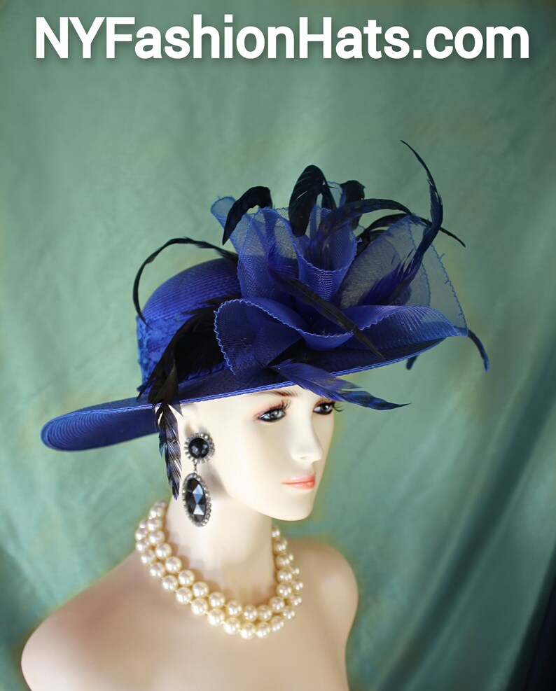 Royal Blue Formal Large Brim Dress Hat, Avant Garde Hats, Haute Couture ...