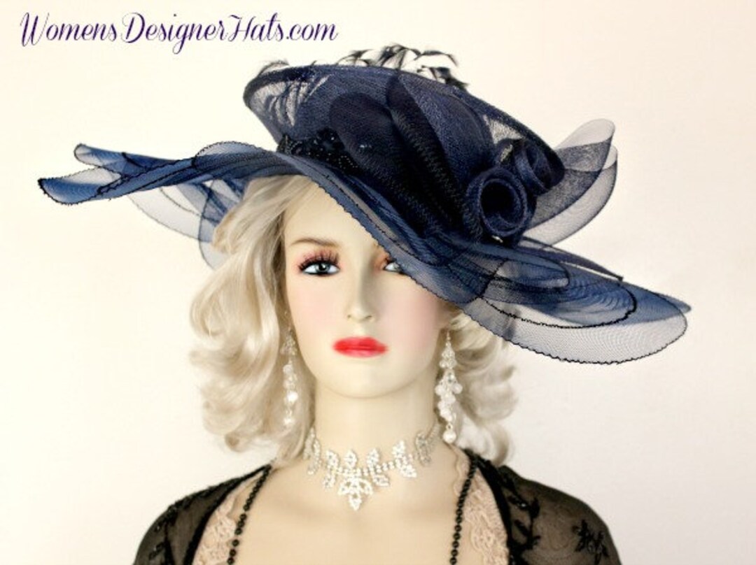 Kentucky Derby Hats Navy Blue Crin Straw Women's Designer Dress Hat - Etsy