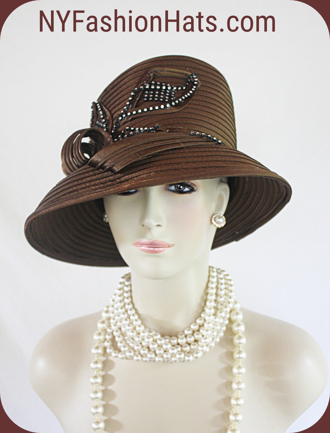 Women's Couture Satin Brown Black Slant Abstract Brim Hat, Formal ...