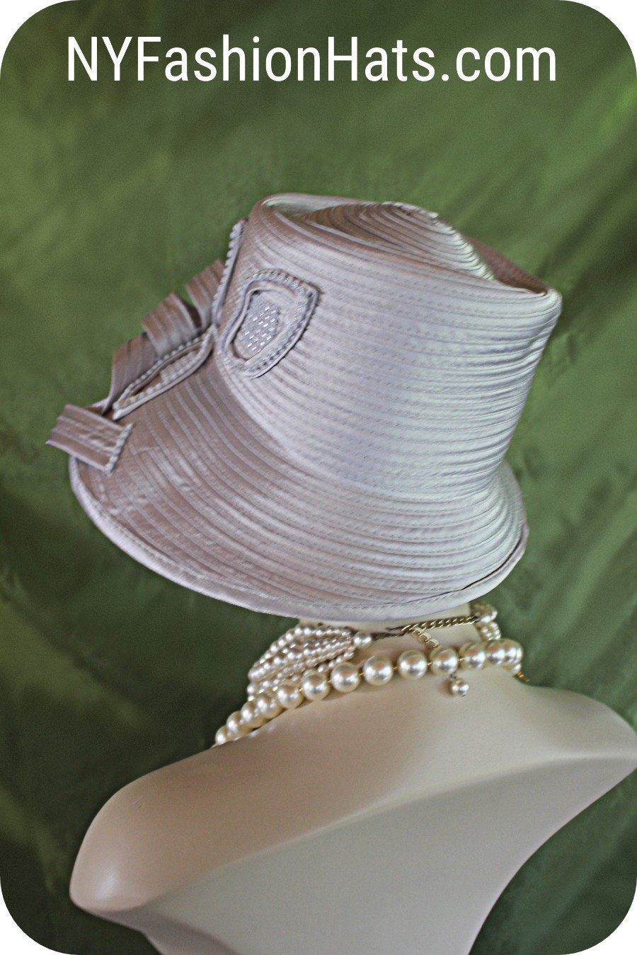 Women's Couture Satin Silver Gray White Slant Abstract Brim Hat, Formal ...