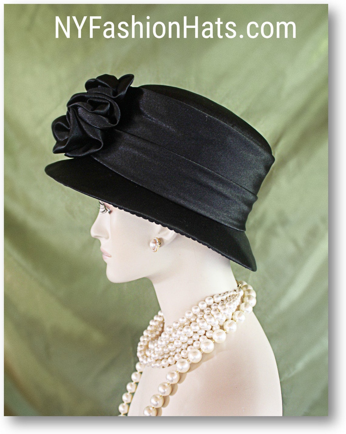 Black Slant Small Brim Satin Dress Hat, Couture Designer Hats, Hats for ...