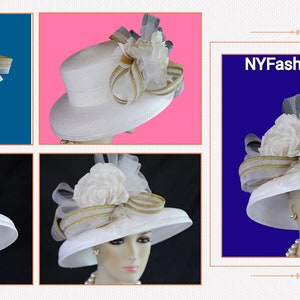 White Metallic Gold Large Brim Dress Hat, Avant Garde Formal Wedding ...