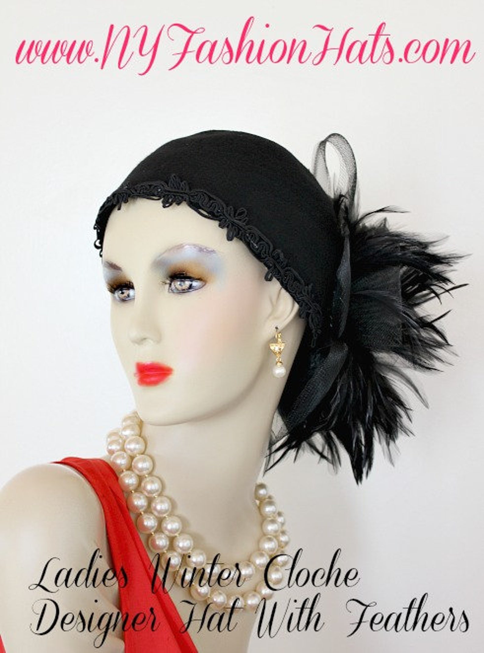Haute Couture Black Winter Wool Pillbox Hat, Formal Dress Designer Hat ...