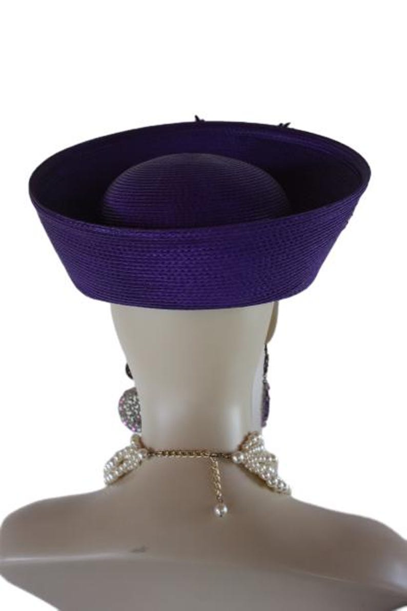 Purple Haute Couture High Crown Nefertiti Style Pillbox Hat, Formal ...