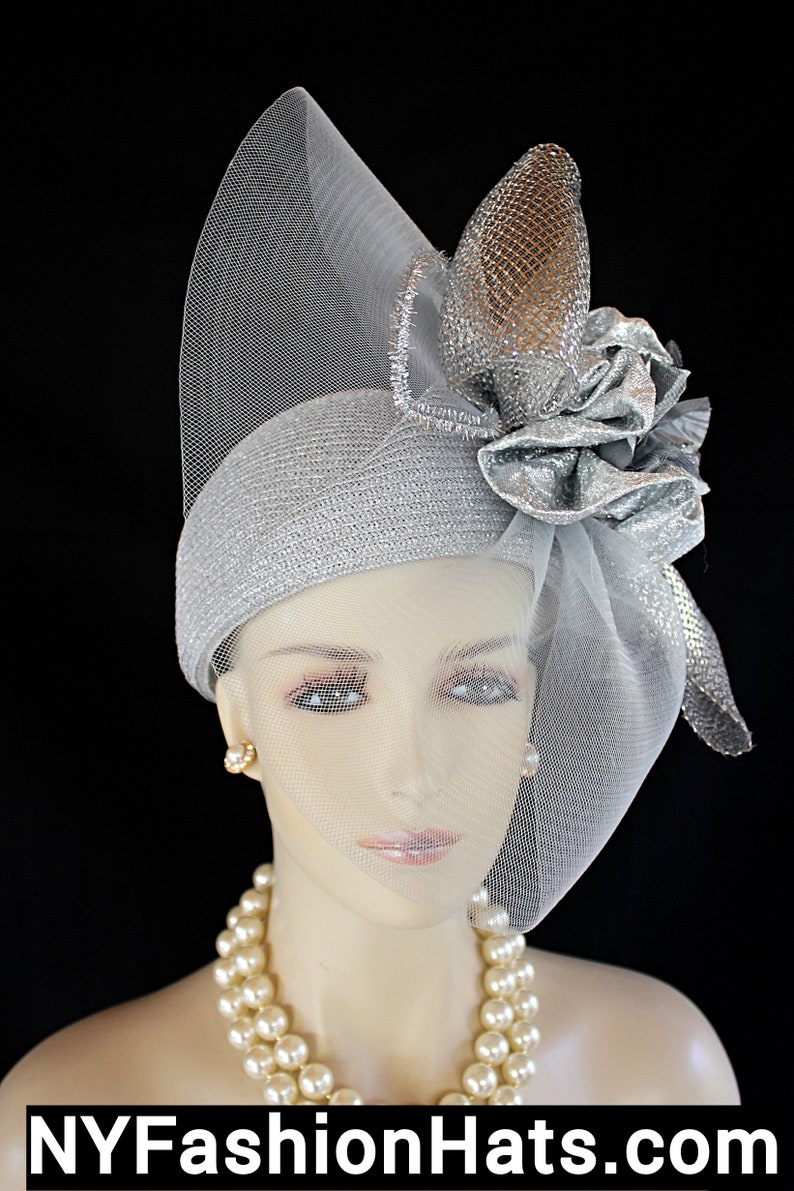Metallic Silver Formal Wedding Pillbox Hat Women, Ladies Dress Hats ...