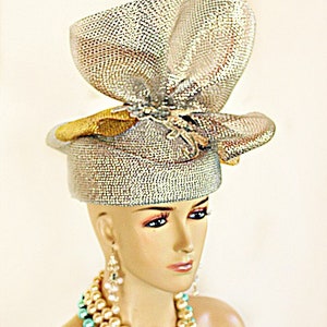 Designer Hats for Women, Metallic Silver Grey Gold Designer Pillbox ...