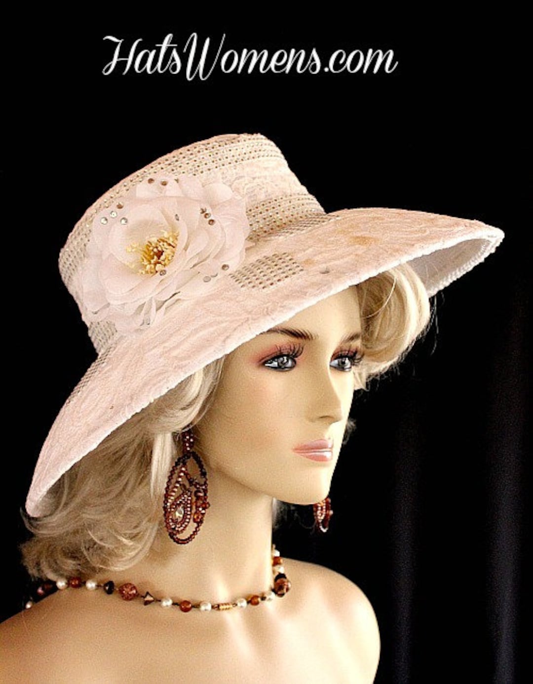 Women's Formal White Embroidered Wedding Hat, Formal Hats for Mother of ...