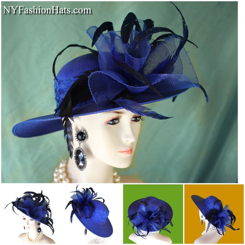 Royal Blue Formal Large Brim Dress Hat, Avant Garde Hats, Haute Couture ...
