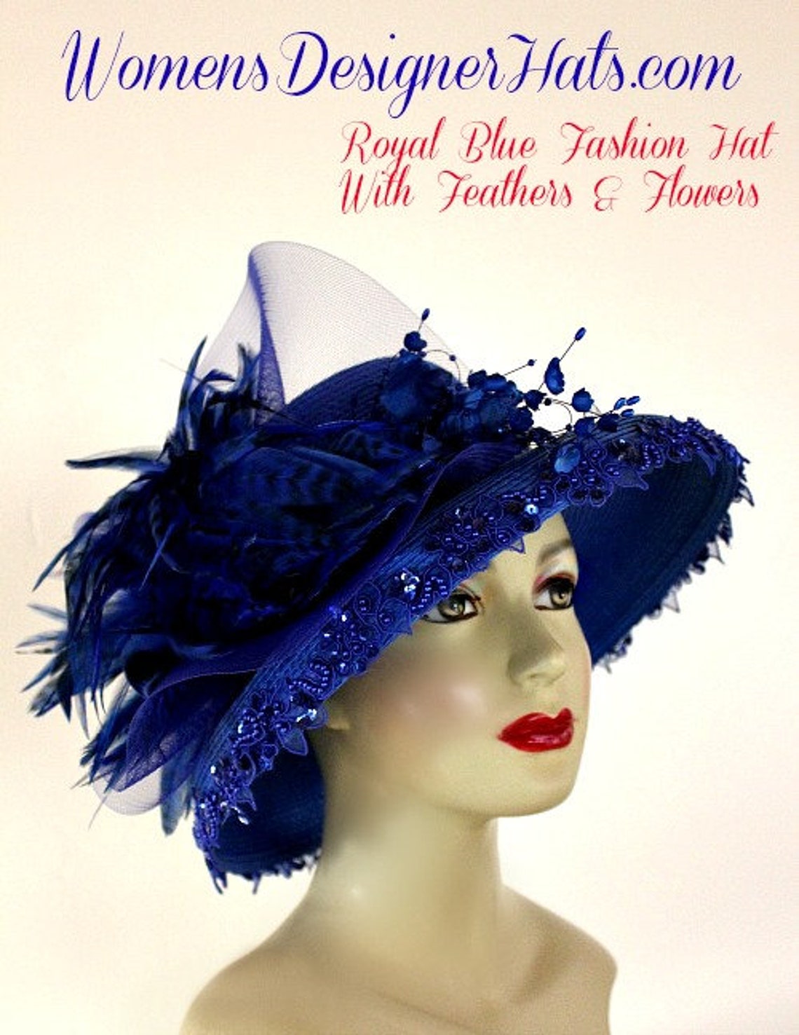 Haute Couture Royal Blue Designer Hat for Women, Luxury Fashion Hat ...