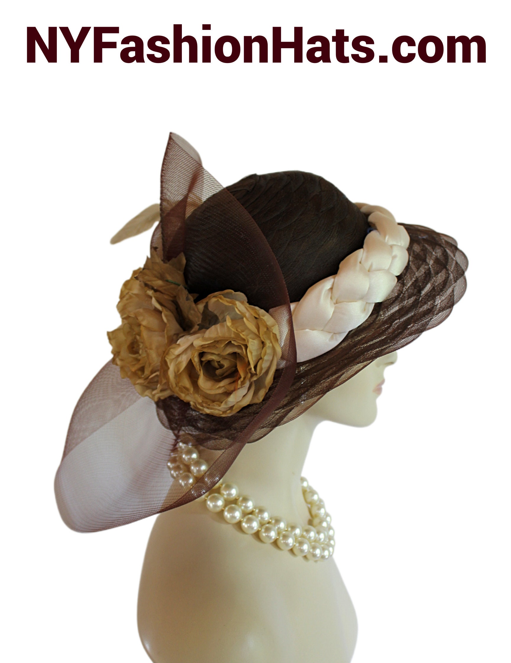 Brown Beige Haute Couture Small Brim Hat Women Formal Avant - Etsy
