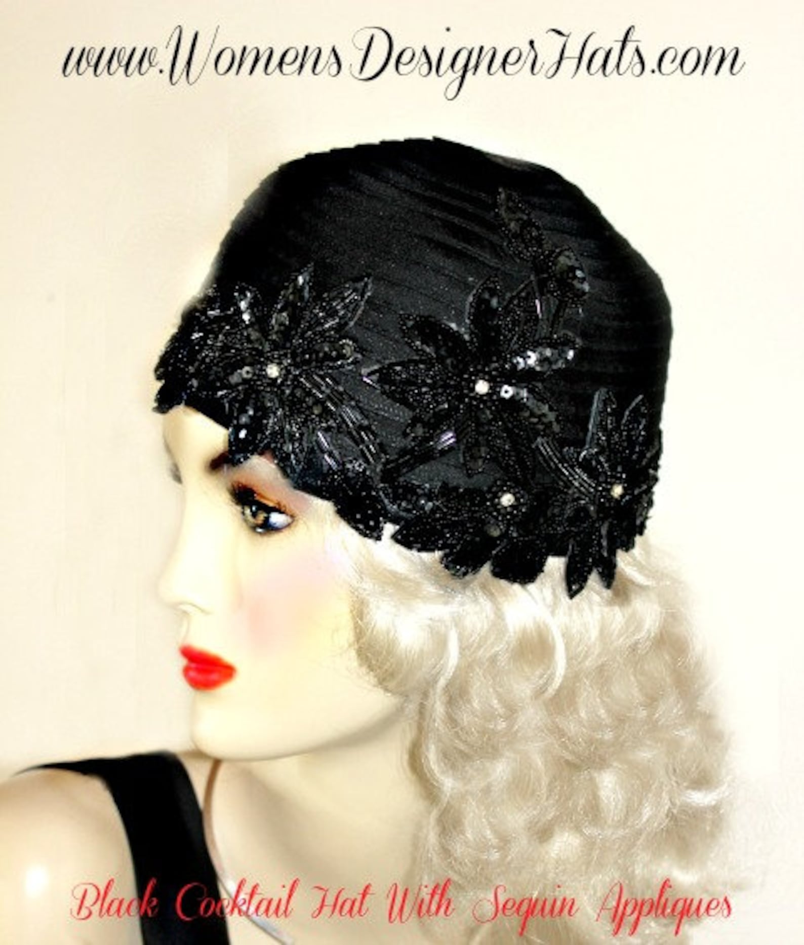 Haute Couture Black Satin Hat Pillbox Hat, Designer Cloche 1920s Style ...