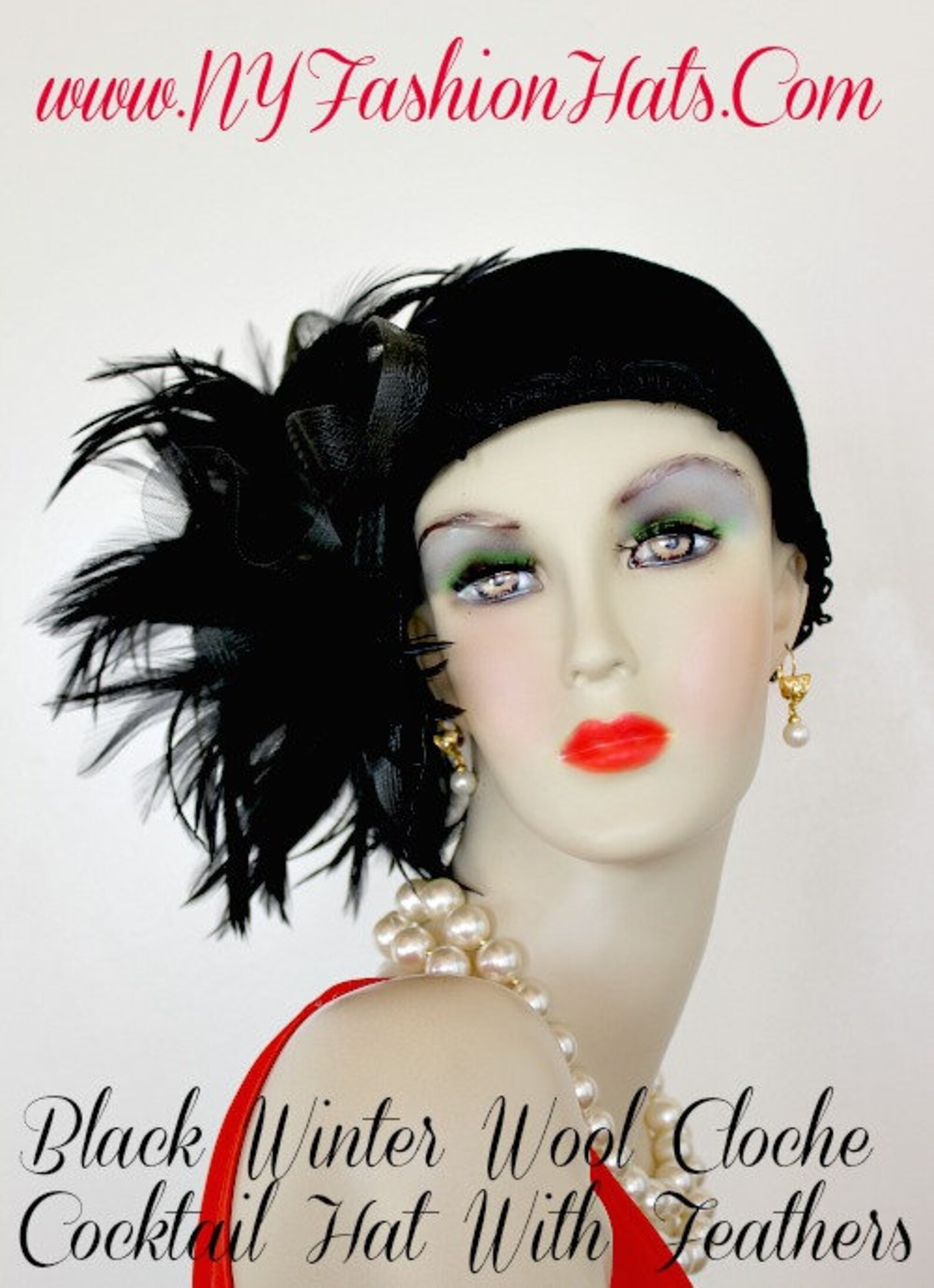Haute Couture Black Winter Wool Pillbox Hat, Formal Dress Designer Hat ...