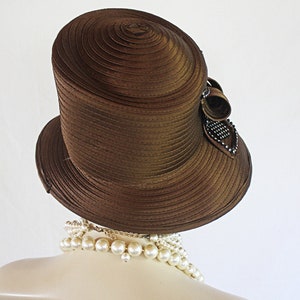 Women's Couture Satin Brown Black Slant Abstract Brim Hat, Formal ...