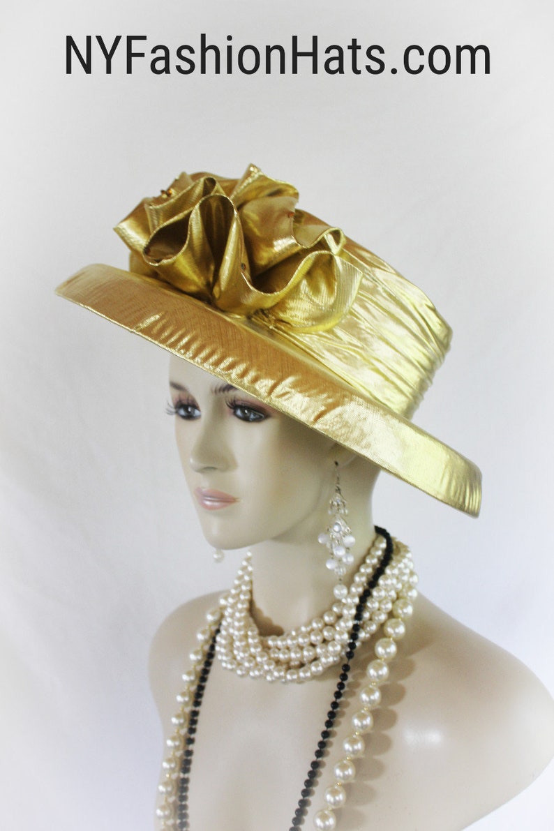 Women's Metallic Gold Lame Sequin Designer Dress Hat, Wedding Church ...