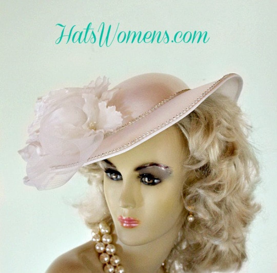 White Medium Brim Satin Orchid Flower Wedding Bridal Hat, Formal ...