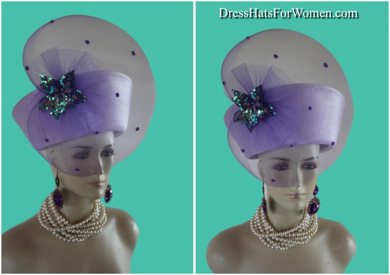 Lavender Purple Haute Couture High Crown Nefertiti Style Pillbox Hat ...