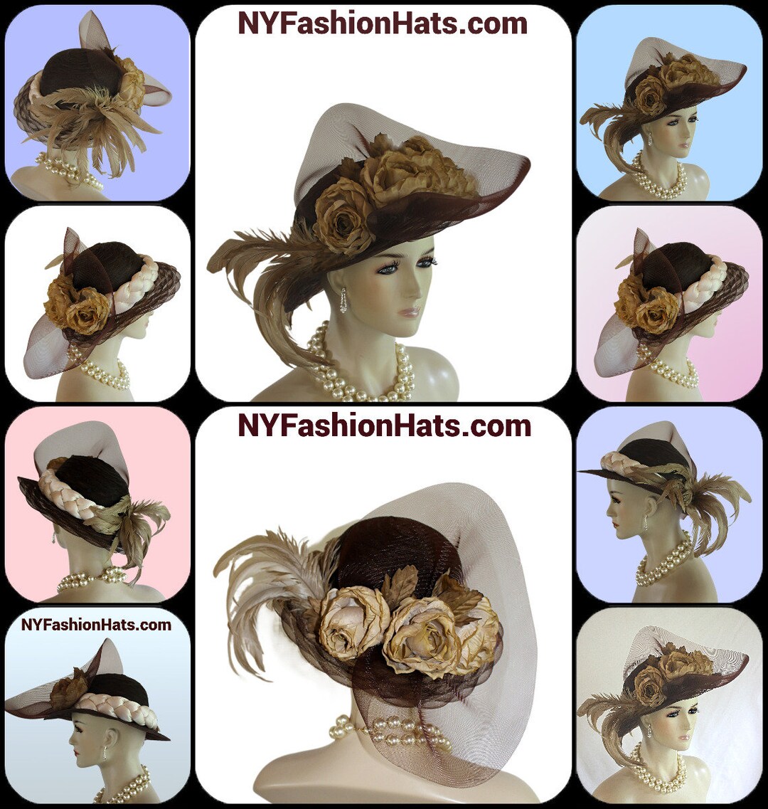 Brown Beige Haute Couture Small Brim Hat Women Formal Avant - Etsy