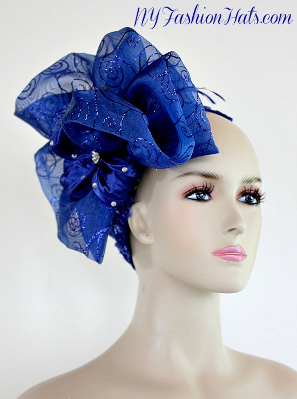 Royal Blue Big Bow Pillbox Cocktail Hat, Wedding Bridal Headpiece ...