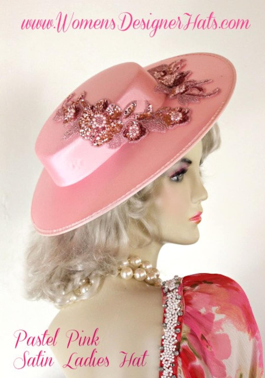 Hat Pink Satin Dress Church Formal Bridal, Designer Hats Weddings Women ...