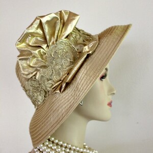 Antique Metallic Gold Satin Designer Fashion Women's Hat Church Wedding ...