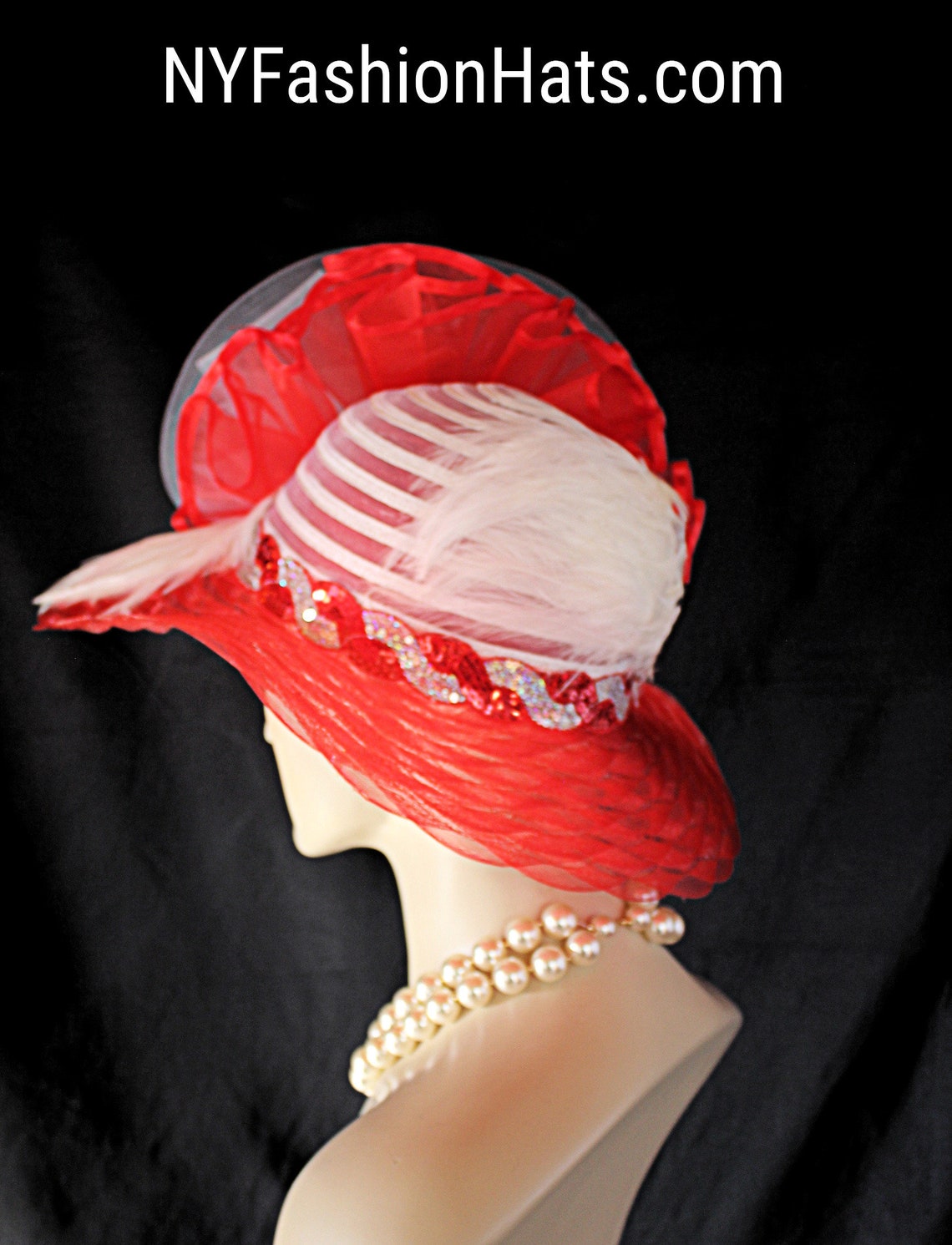 Haute Couture Red White Designer Luxury Hat, Women's Fashion Hat, Hats ...