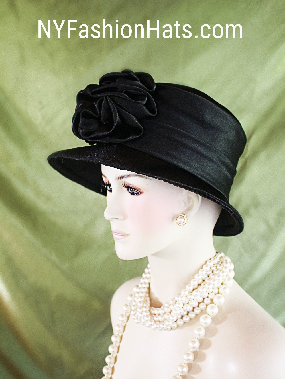 Black Slant Small Brim Satin Dress Hat, Couture Designer Hats, Hats for ...