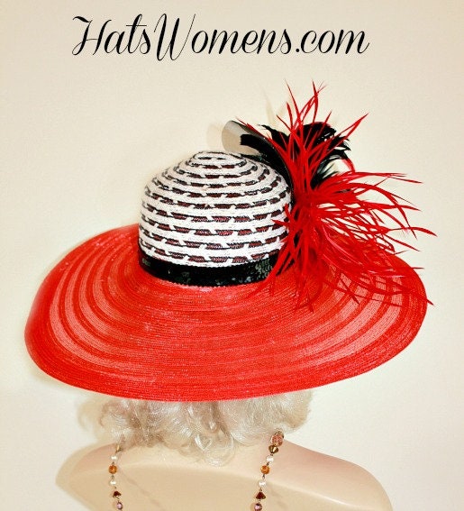 Haute Couture Red Black White Designer Hat, Hats for Horse Races, Wide ...
