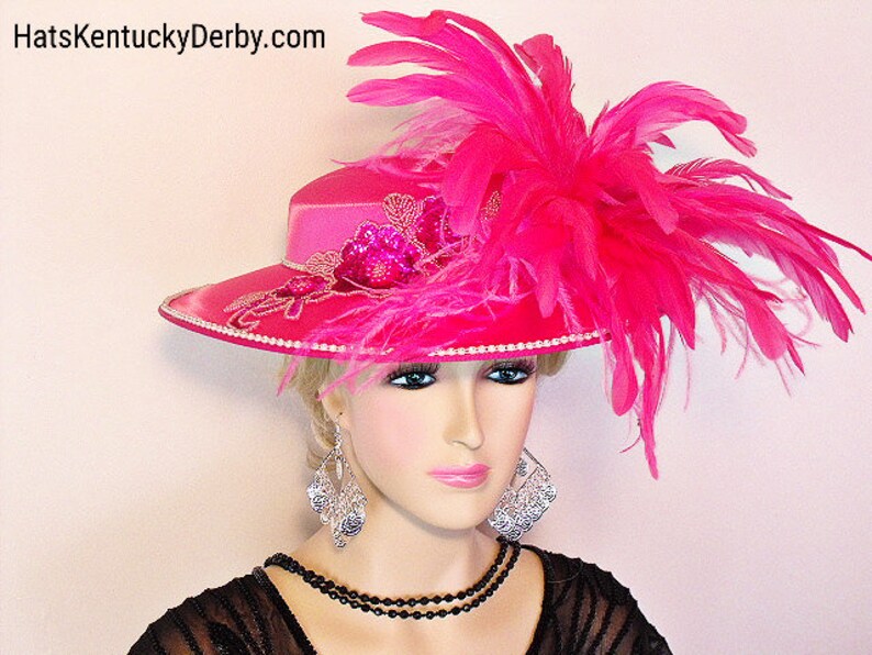 Haute Couture Hot Pink Satin Formal Wedding Bridal Hat, Vacation Cruise ...