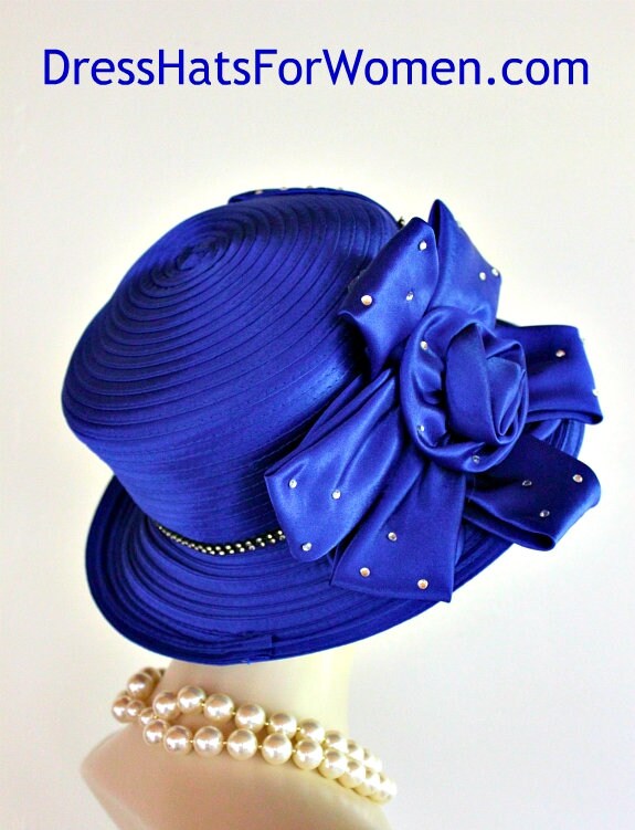 Women's Couture Royal Blue and Black Satin Hat Formal - Etsy