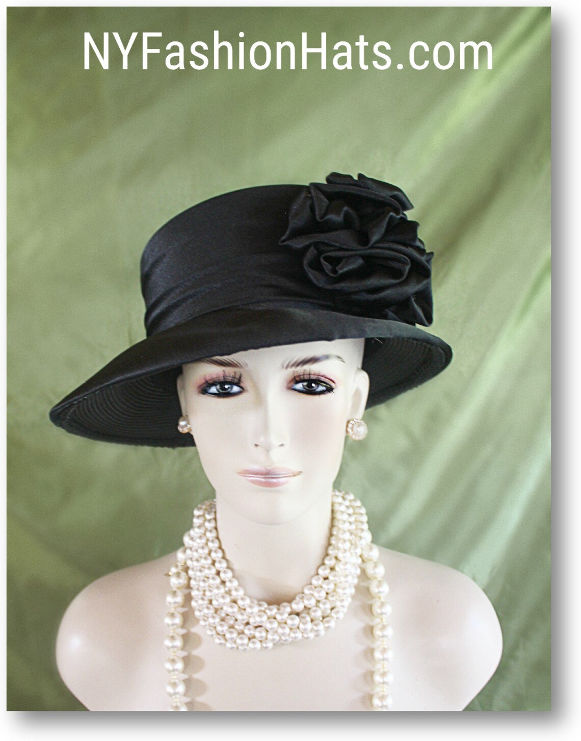 Black Slant Small Brim Satin Dress Hat, Couture Designer Hats, Hats for ...