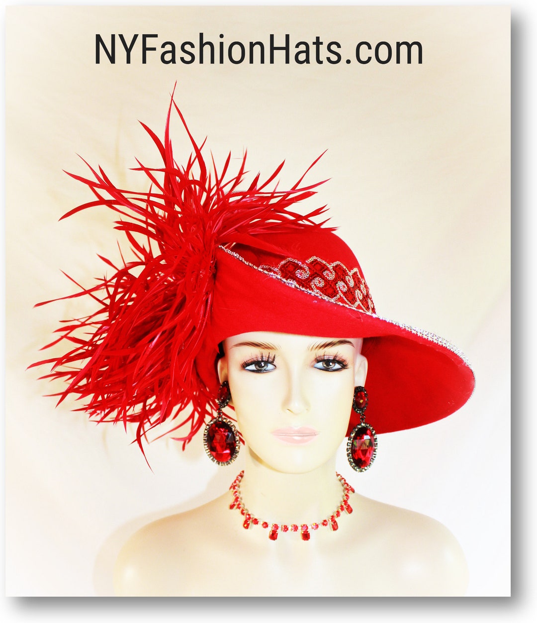 Haute Couture Dramatic Feathered Red Fashion Hat, Statement Hats Women ...