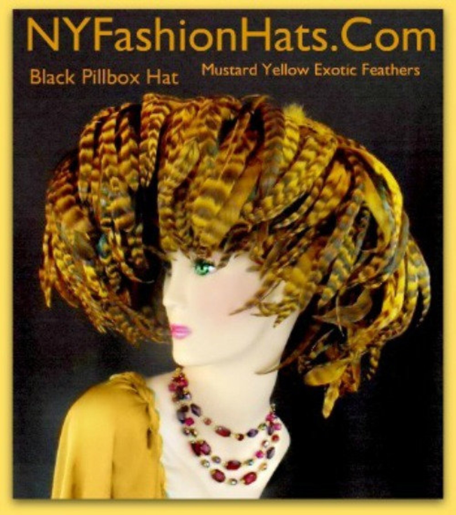 Black Mustard Yellow Haute Couture Luxury Black Pillbox Designer Hat ...