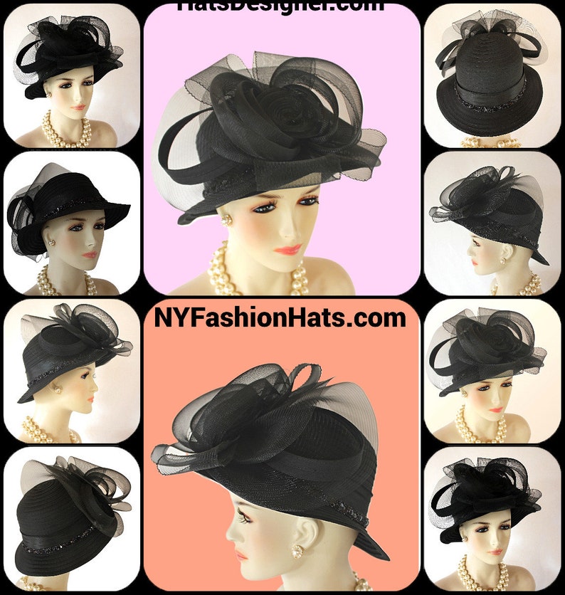 Black Small Brim Satin Haute Couture Hat Women, Formal Wedding Dress ...