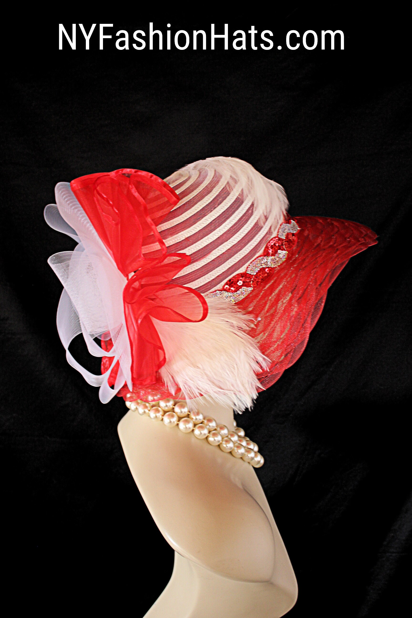 Haute Couture Red White Designer Luxury Hat, Women's Fashion Hat, Hats ...