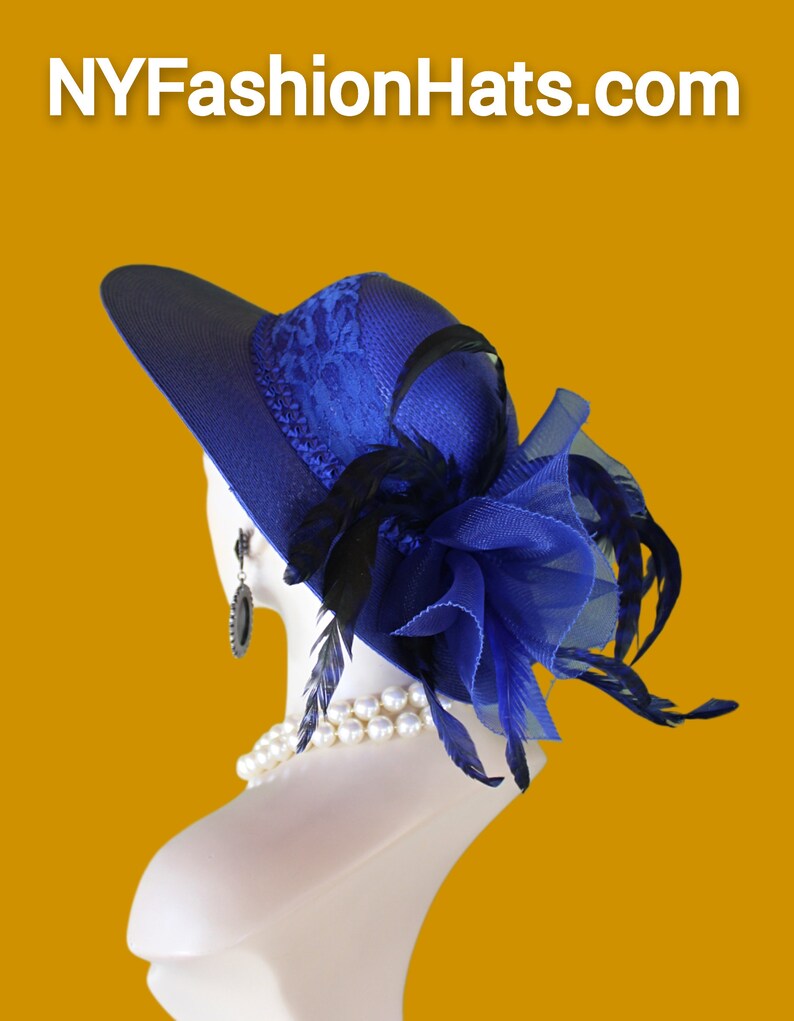 Royal Blue Formal Large Brim Dress Hat, Avant Garde Hats, Haute Couture ...