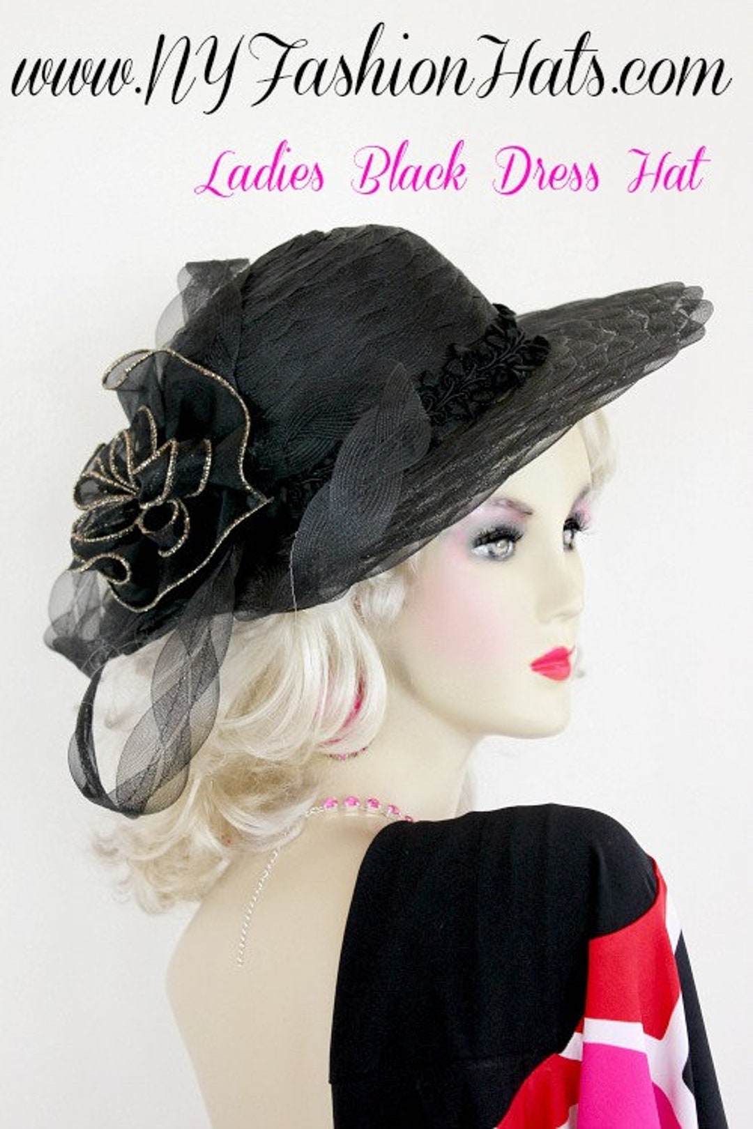 Black Handmade Scallop Brim Designer Hat, Hat for Formals, Women's ...