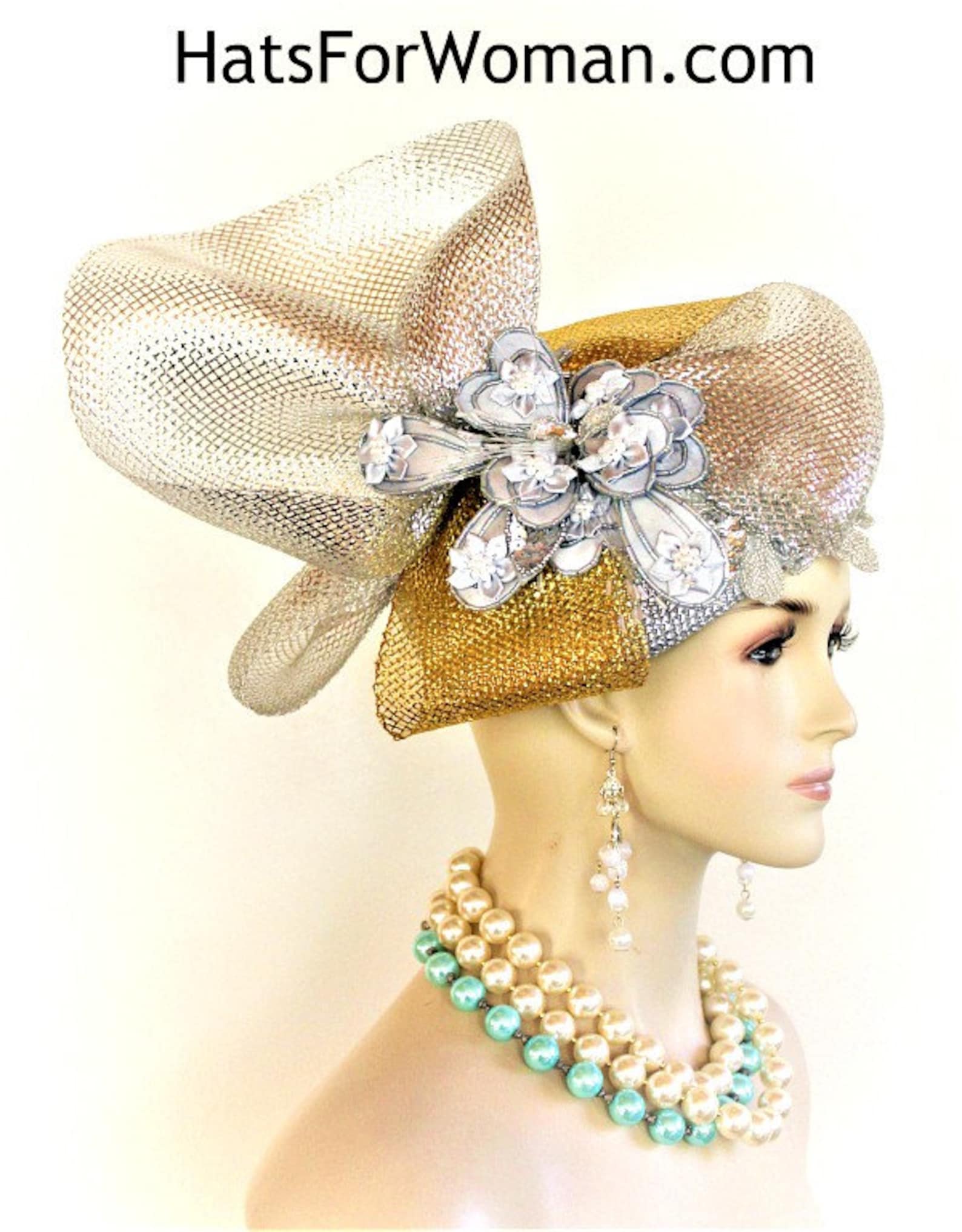 Designer Hats for Women, Metallic Silver Grey Gold Designer Pillbox ...