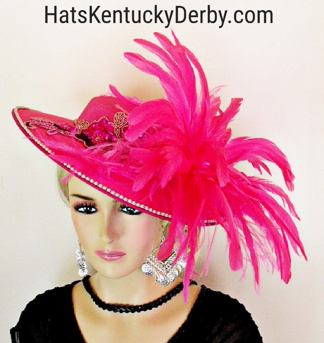 Haute Couture Hot Pink Satin Formal Wedding Bridal Hat, Vacation Cruise ...