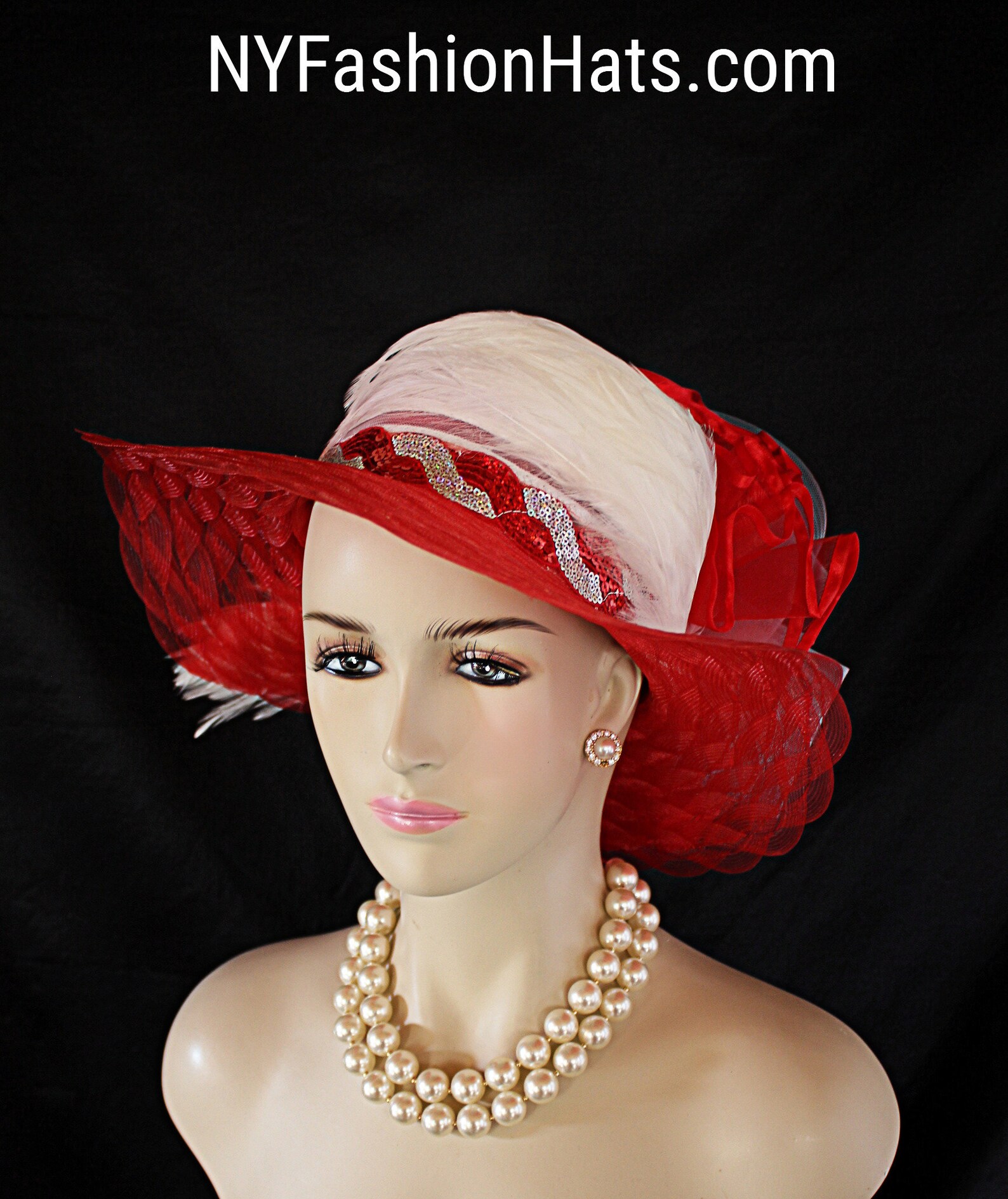 Haute Couture Red White Designer Luxury Hat, Women's Fashion Hat, Hats ...